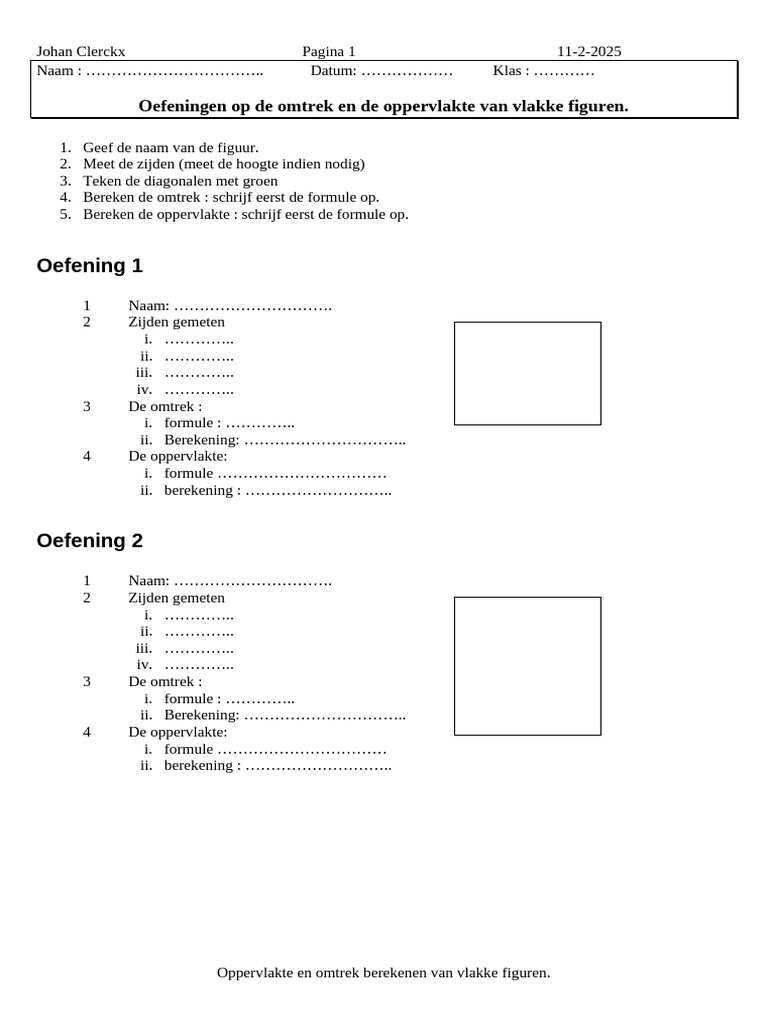 Oppervlakte en Omtrek Vlakke Figuren | PDF