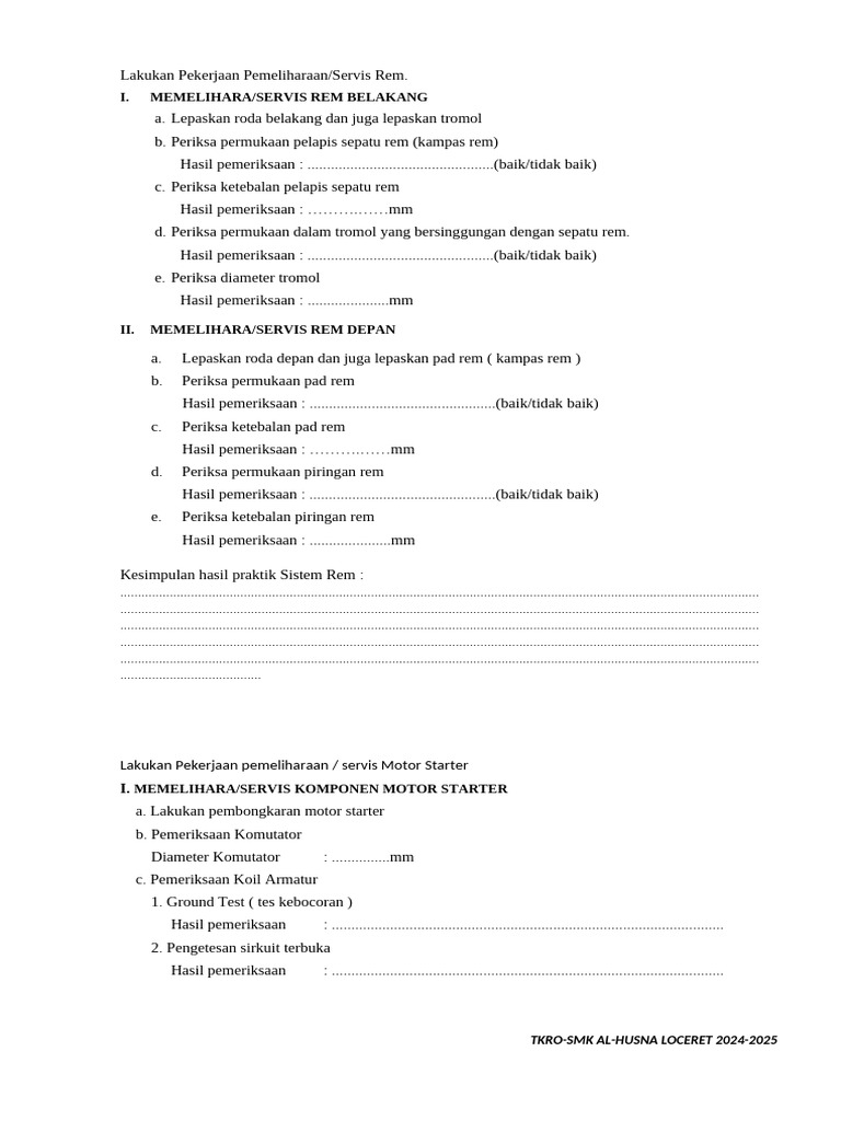 Latihan Soal Sistem Rem Dan Starter | PDF