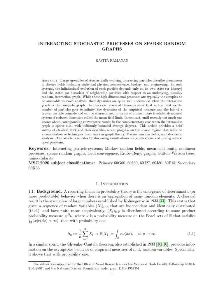 Interacting Stochastic Processes On Sparse Random Graphs | PDF | Limit ...