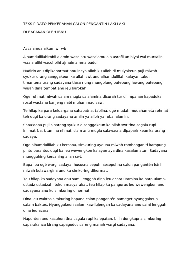 Teks Pidato Penyerahan Calon Pengantin Laki Laki | PDF