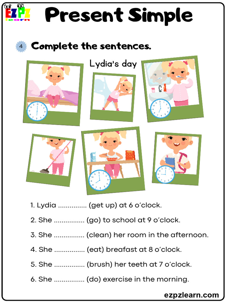 Present Simple Complete The Sentences Grammar Worksheet Book 1 | PDF