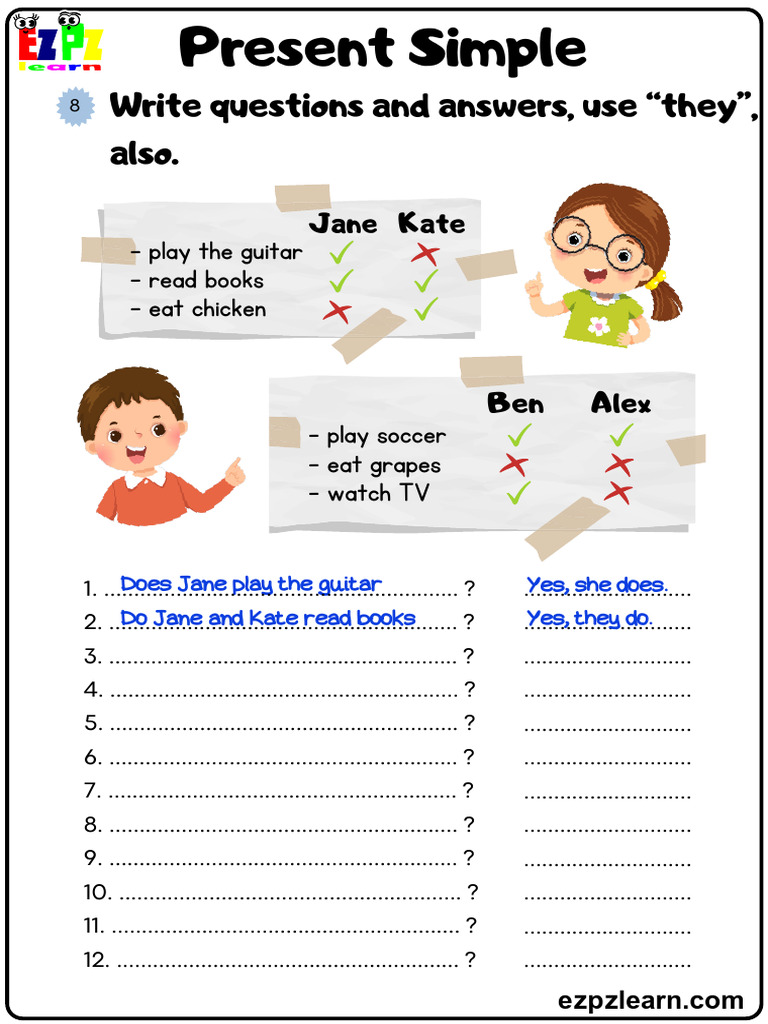 Present Simple Write The Sentences and Answers Grammar Worksheet Book 1 ...