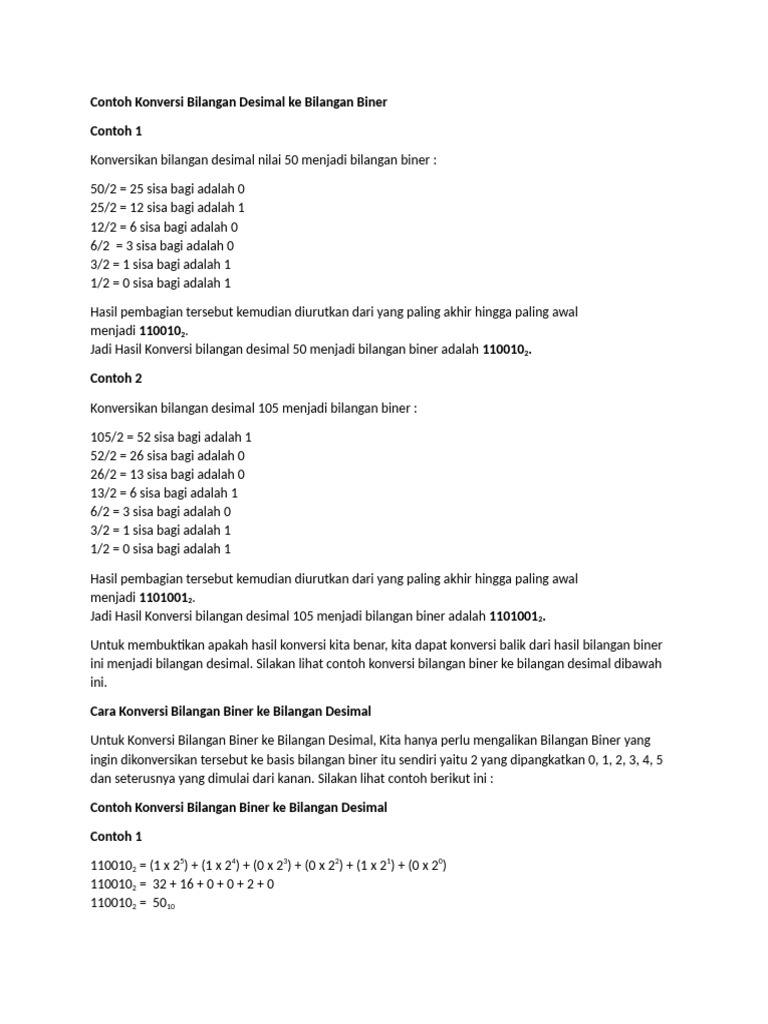 Contoh Konversi Bilangan Desimal ke Bilangan Biner | PDF
