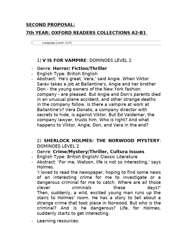2nd Proposal On Readers Oxford Collections | PDF | Sherlock Holmes | Thriller (Genre)