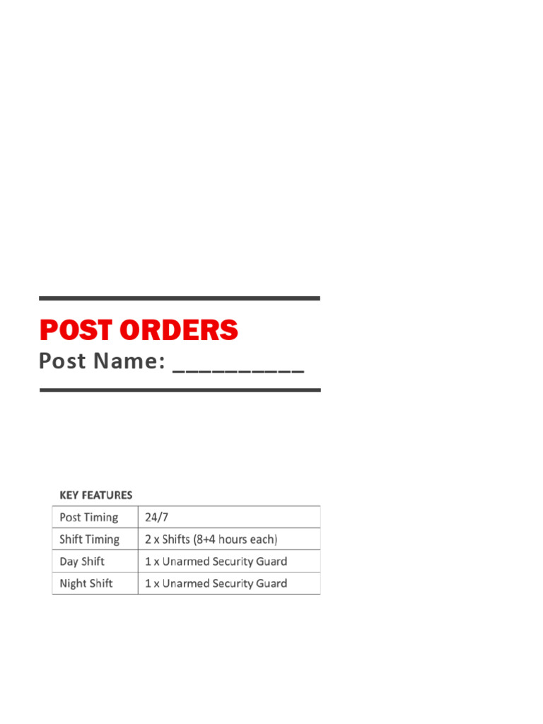 Post Orders - Template | PDF | Emergency | Safety