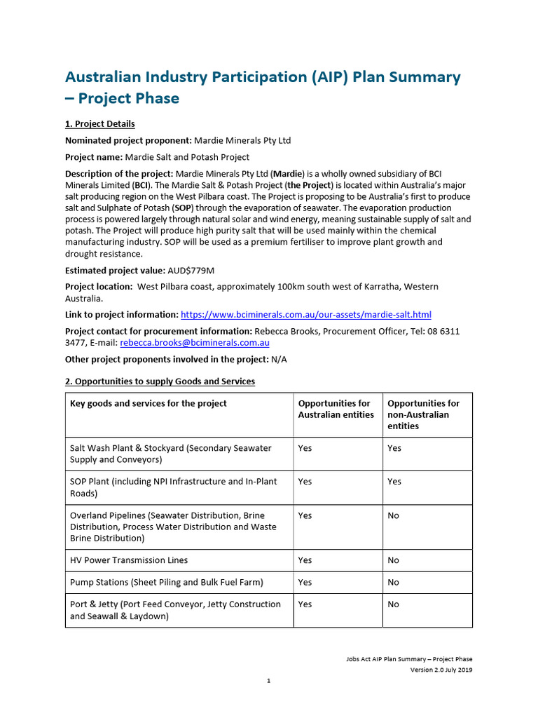 Mardie Salt and Potash Project | PDF | Subcontractor