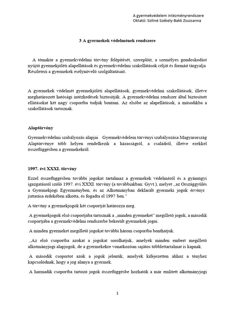 Gyermekek Védelmének Rendszere | PDF