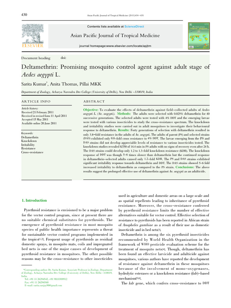 Deltamethrin Efficacy Against Aedes aegypti | PDF | Mosquito Net | Ddt