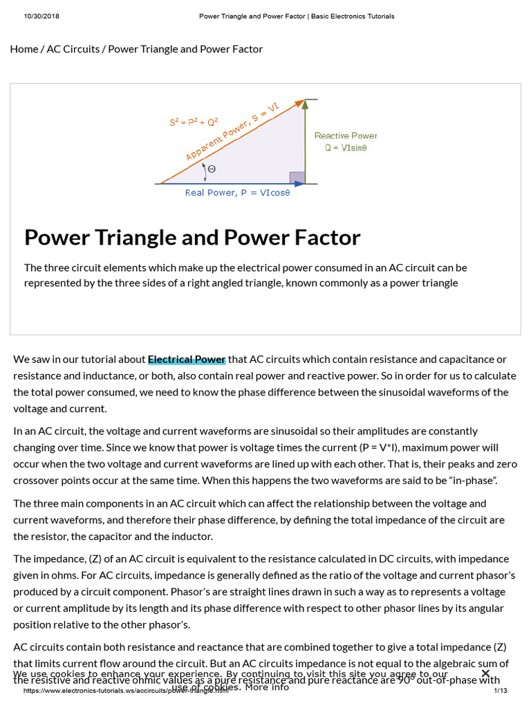 Power Triangle and Power Factor _ Basic Electronics Tutorials | PDF ...