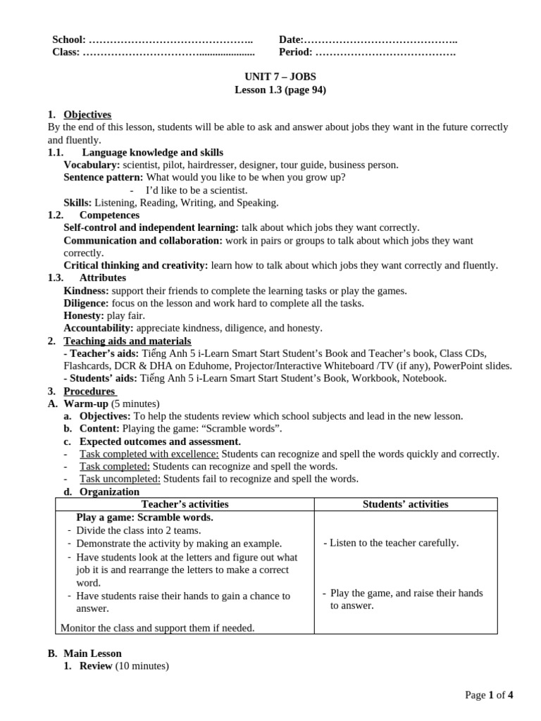 Unit 7 - Lesson 1.3 - Page 94 | PDF | Teachers | Cognitive Science