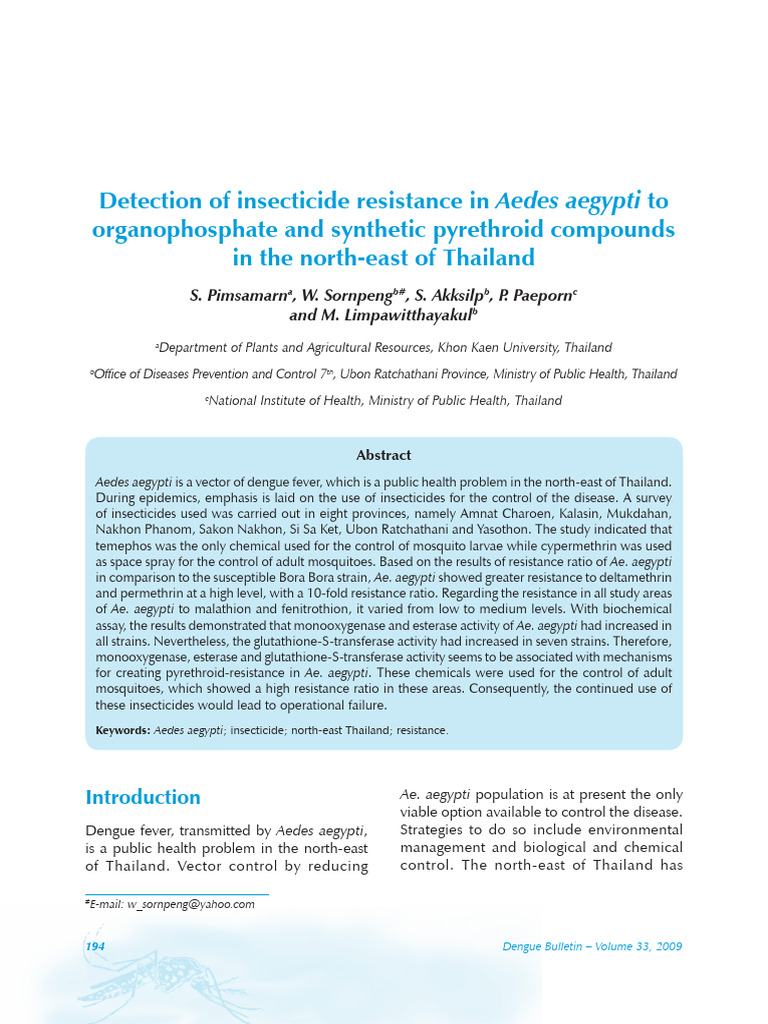 Detection of Insecticide Resistance in Aedes Aegypti to-PRINTED | PDF | Aedes Aegypti | Insecticide