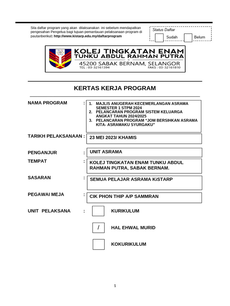 KERTAS KERJA ANUGERAH CEMERLANG SEM 1 STPM 2024 - For Merge | PDF