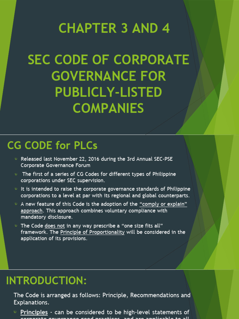CHAPTER3and4 SECCODEFORCORPORATEGOVERNANCE Highlightsonly | PDF | Internal Control | Governance