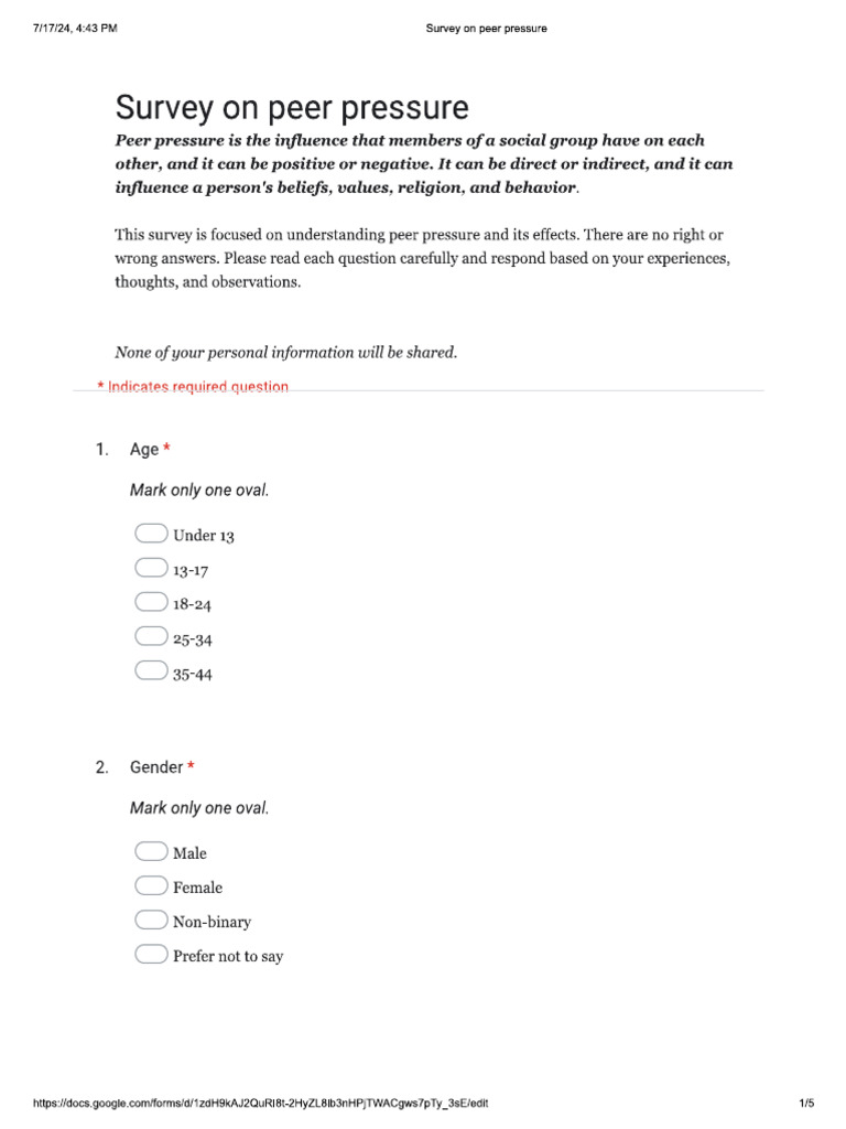 Survey On Peer Pressure | PDF