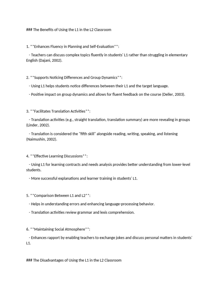 L1 Use in L2 Classrooms | PDF | Second Language | First Language