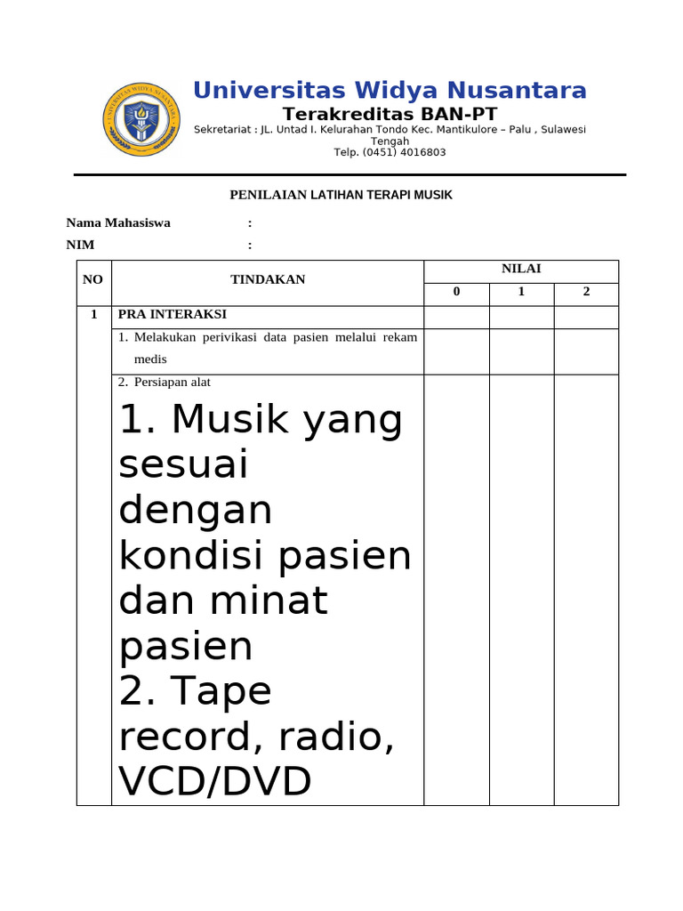 Daftar Tilik Tehnik TERAPI Musik | PDF