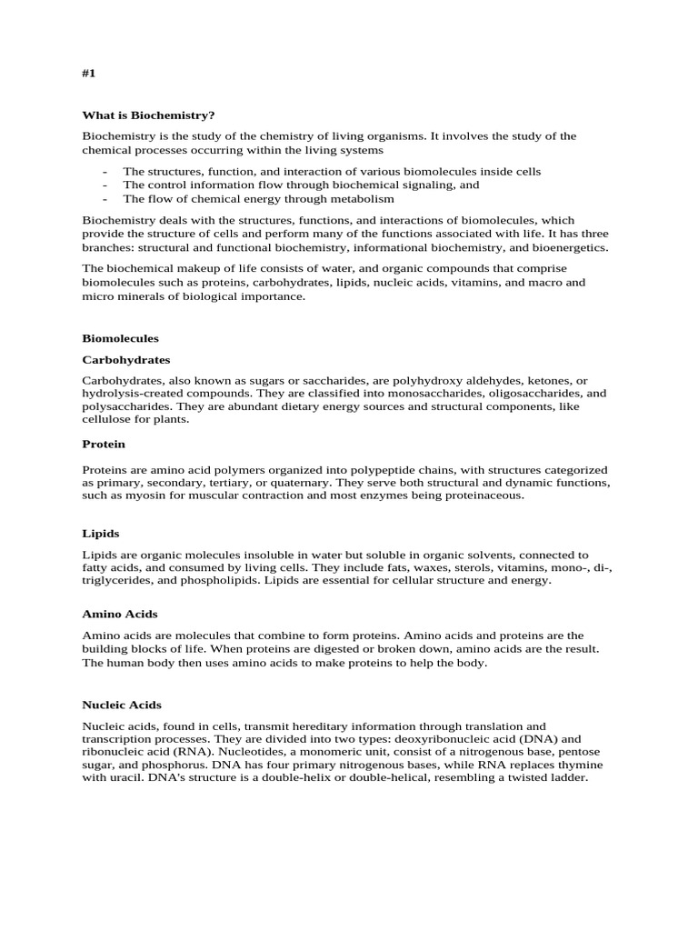 Biochem (Summary) | PDF | Biochemistry | Chemistry