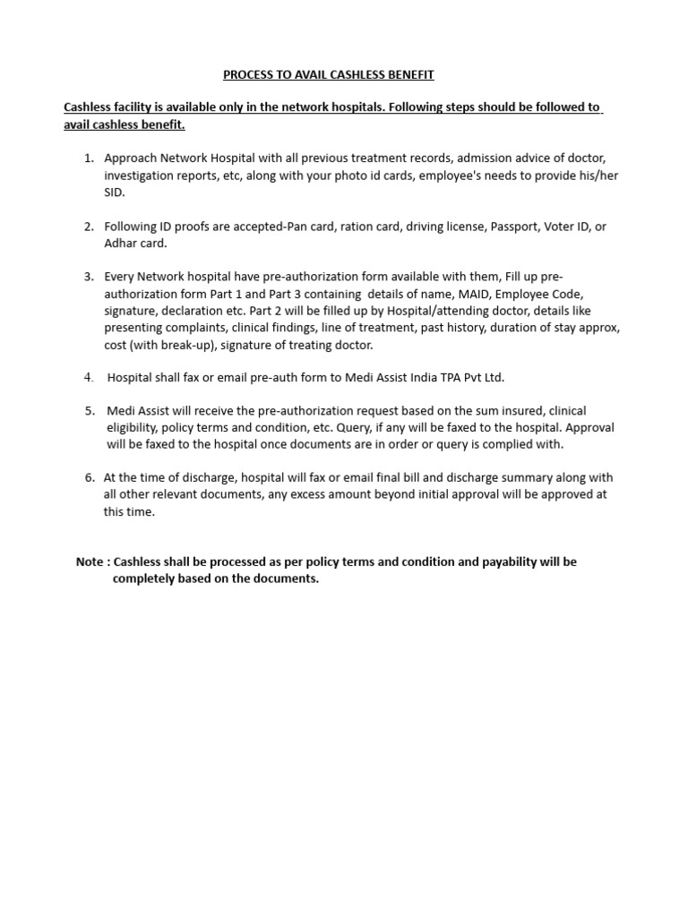 Cashless Procedure | PDF