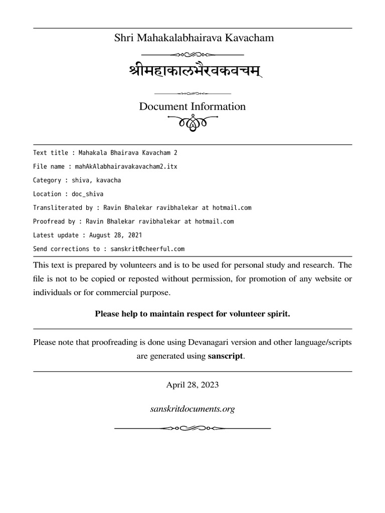 Maha Kalabhairava Kava Cham 2 | PDF