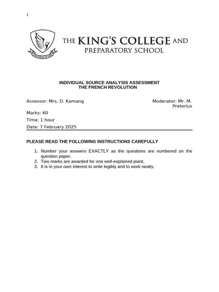 Mod 2025 Grade 10 French Rev ISA Test | PDF | Marie Antoinette