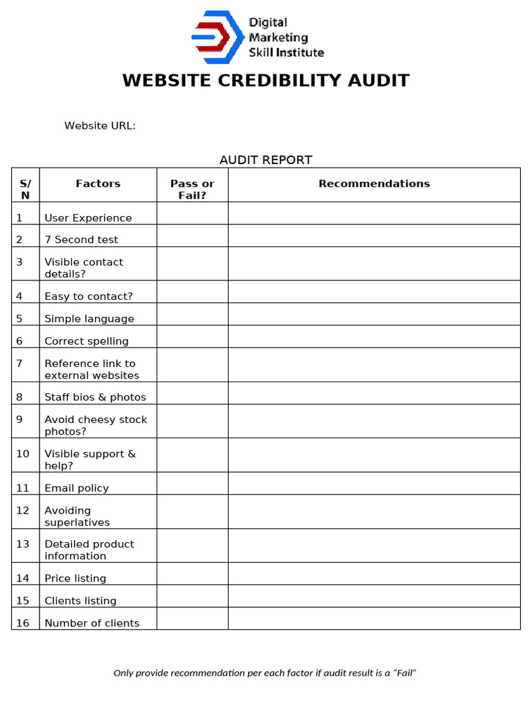 Website Credibility Audit Template (1) | PDF