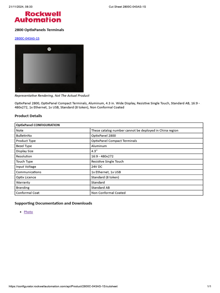 Cut Sheet 2800C-043AS-1S | PDF