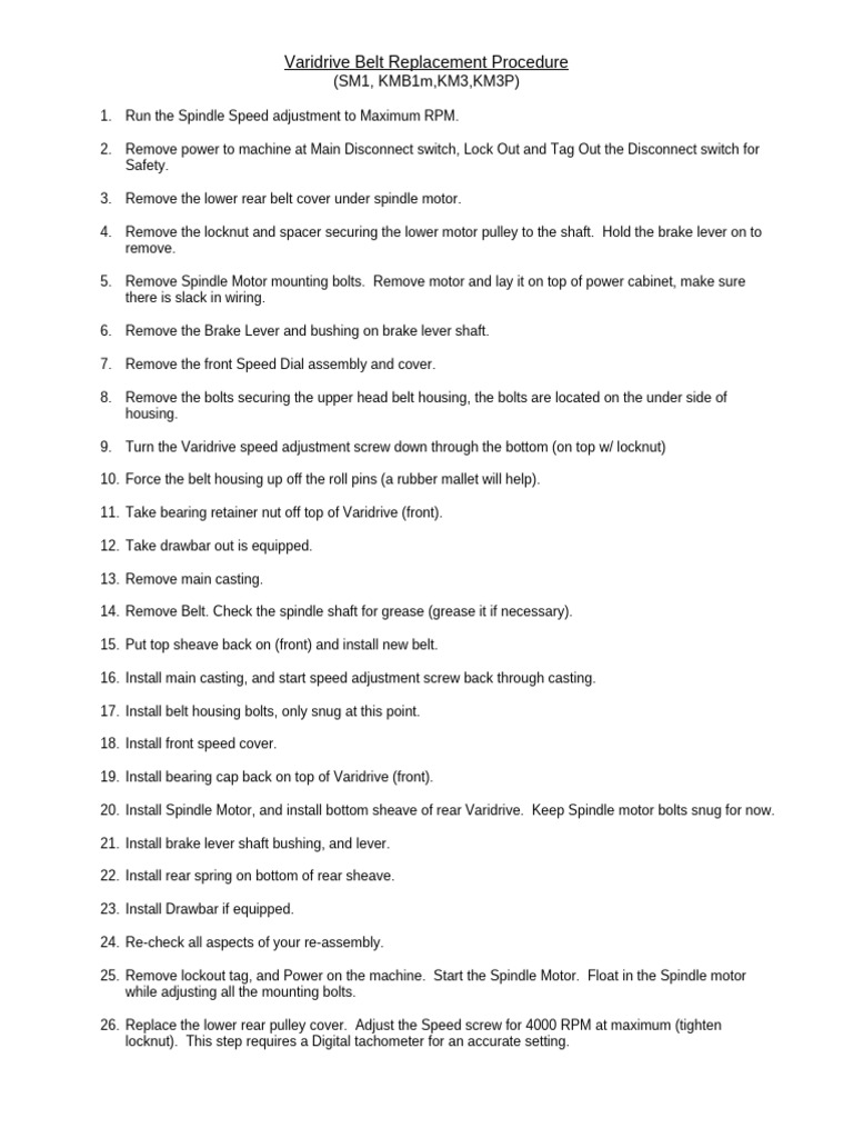 Varidrive Motor Belt Replacement Guide | PDF