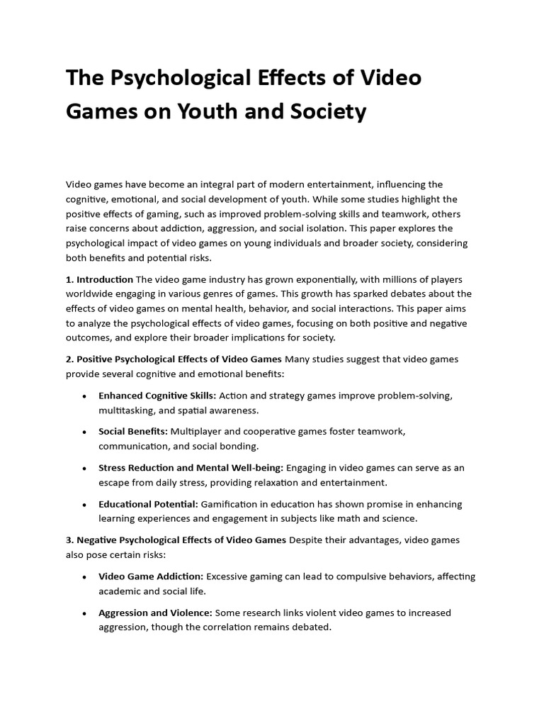 Psychological Impact of Video Games | PDF | Video Games | Mental Health
