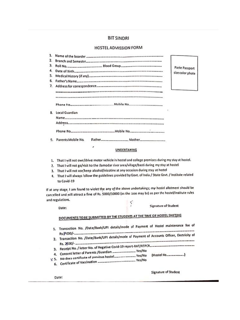 Notice For 2nd Year Students Hostel Allotment and Form | PDF