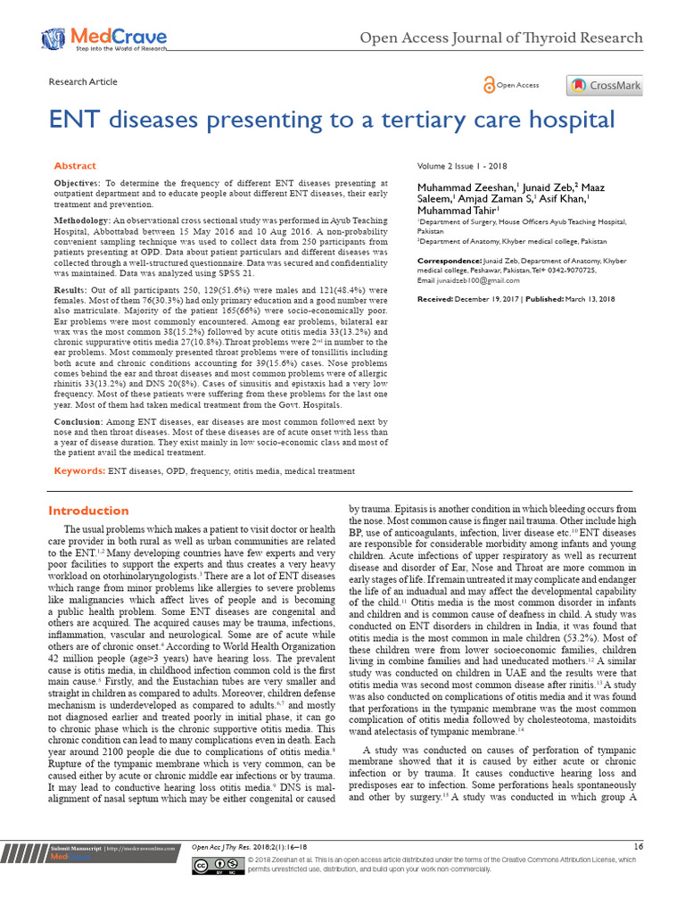 Frequency of ENT Disease | PDF | Medical Specialties | Human Head And Neck
