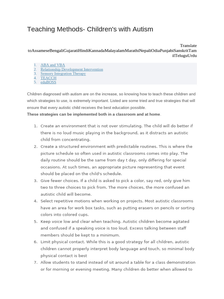Teaching Methods- asd | PDF | Autism | Cognition