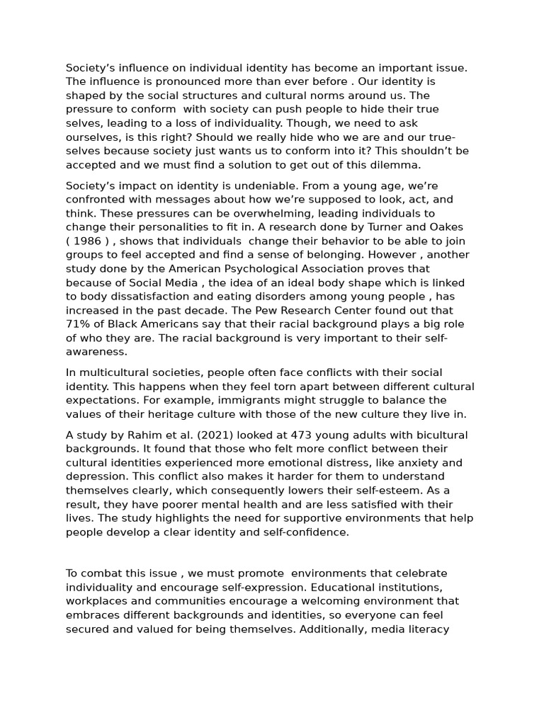 1ST English Exam 10.klasse Society and Its Effect On Identity | PDF ...