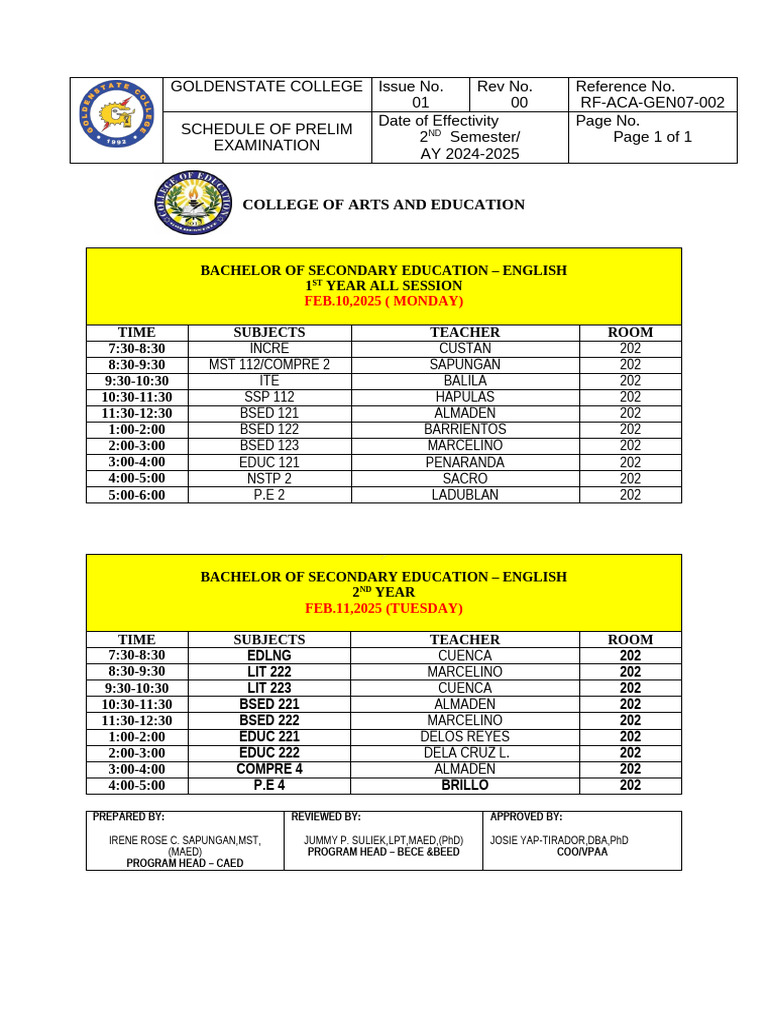 Caed Exam Sched 2025 1 | PDF | Educational Stages