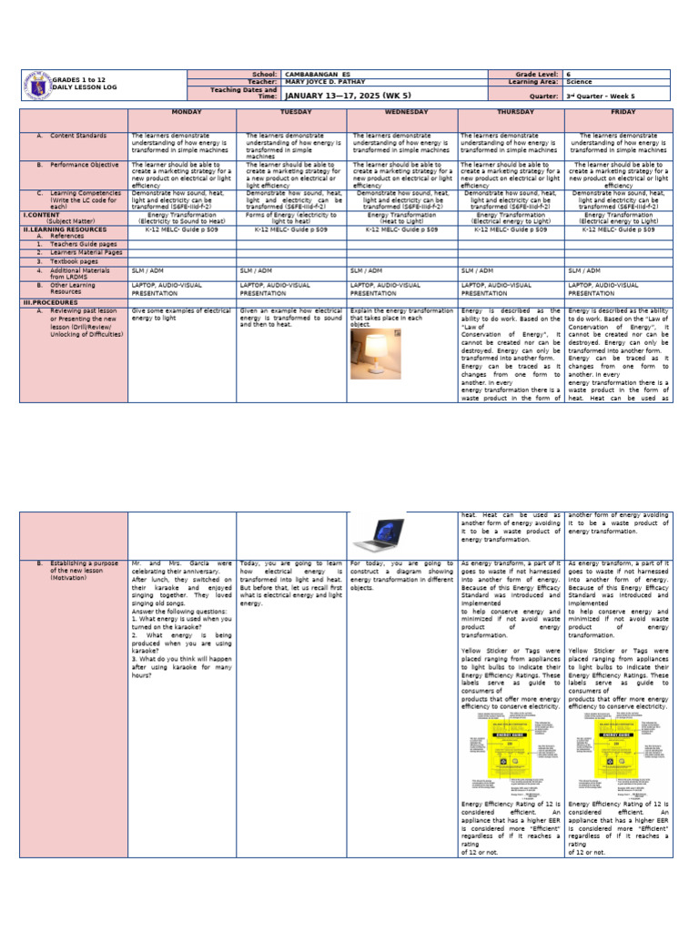 Science 6 Week 5 | PDF | Electron | Photon