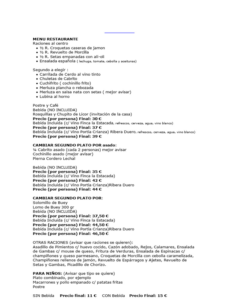 09 Menú Restaurante E - Finca La Estacada y Portia - 2022 | PDF