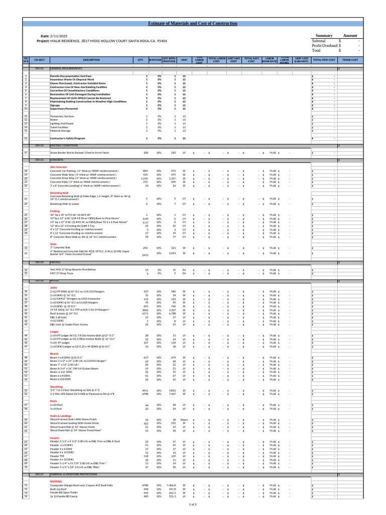 RESIDENTIAL SAMPLE | PDF | Structural Engineering | Materials