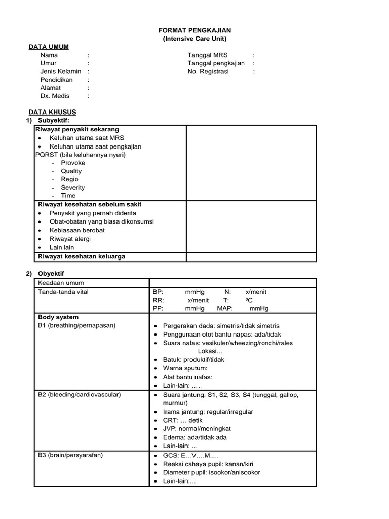 Form Pengkajian Icu | PDF