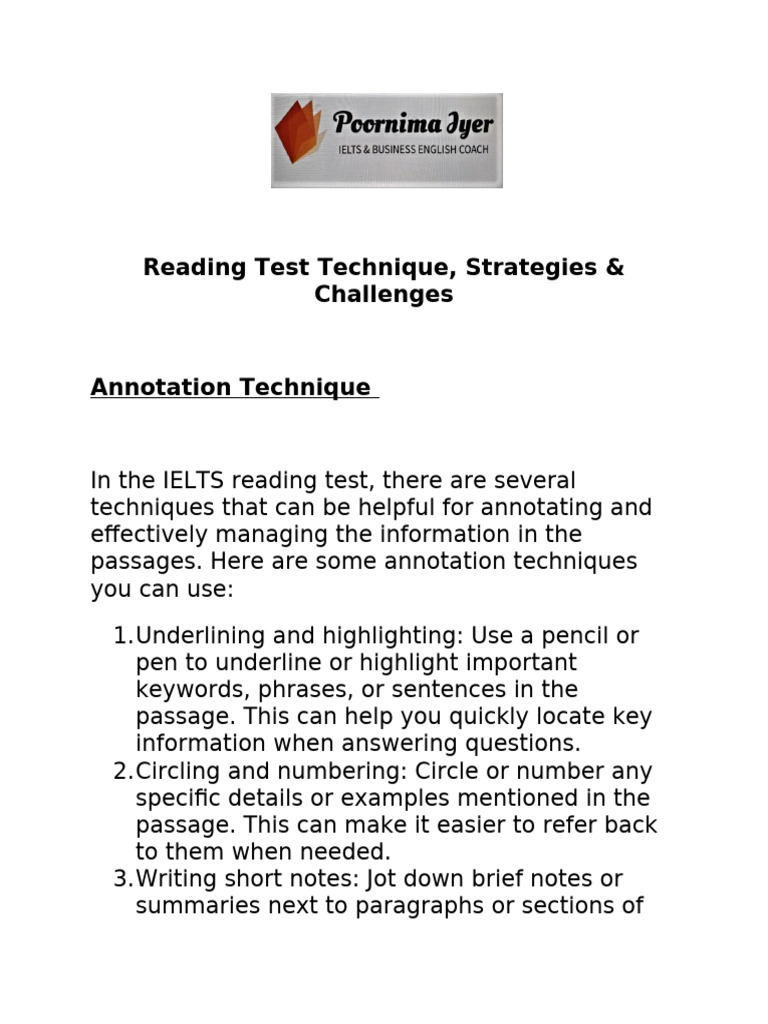 Annotation Technique - Reading Passage and Comprehension Strategies | PDF