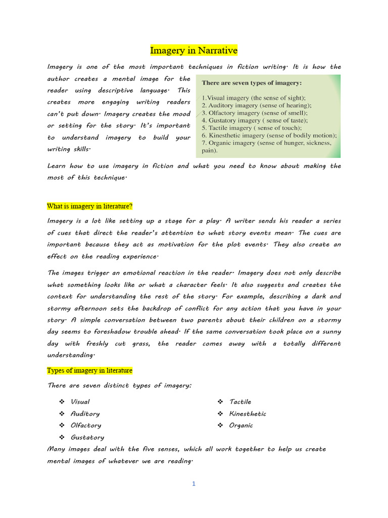 Understanding Imagery in Fiction Writing | PDF | Mental Image | Senses