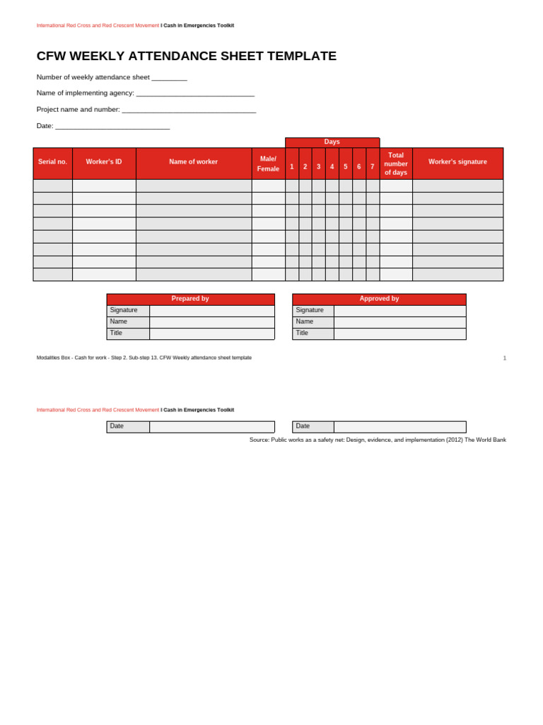 Weekly Attendance Sheet Template | PDF