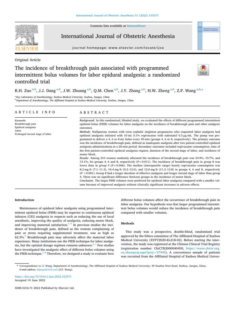 The Incidence of Breakthrough Pain Associated With | PDF | Childbirth ...