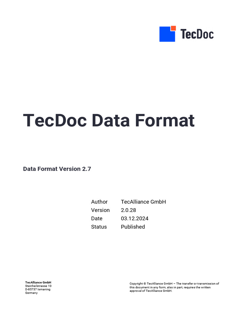 TecDoc-Data-Format Version 2.7 EN 2.0.28 | PDF | File Format | Data