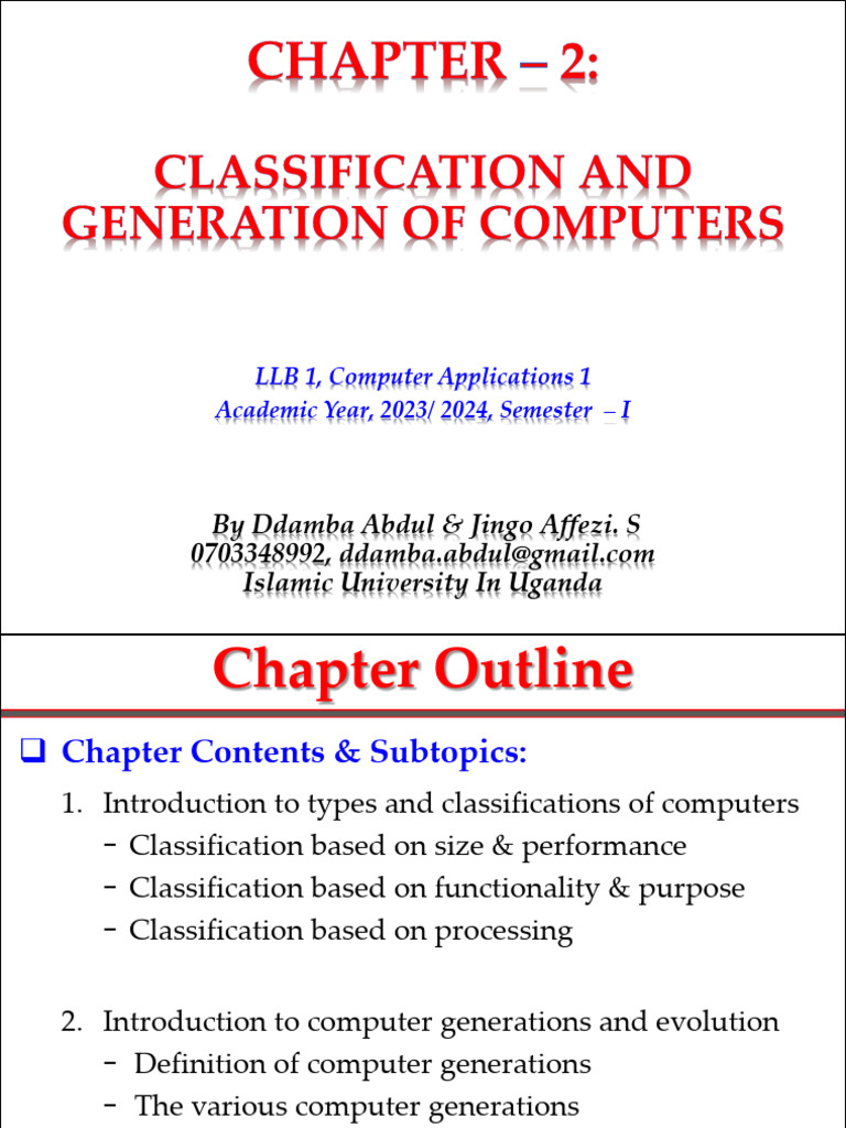 Chap 2 - Classifications and Generation of Computers - 1 Slide Per Page ...