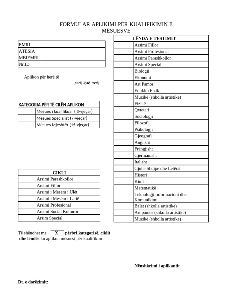Formular Personal Per Kualifikimin | PDF