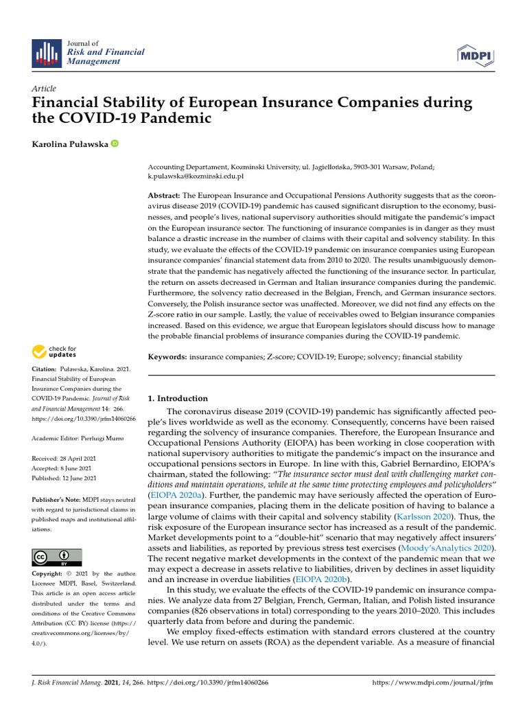 5) Financial Stability of European Insurance Companies During | PDF ...