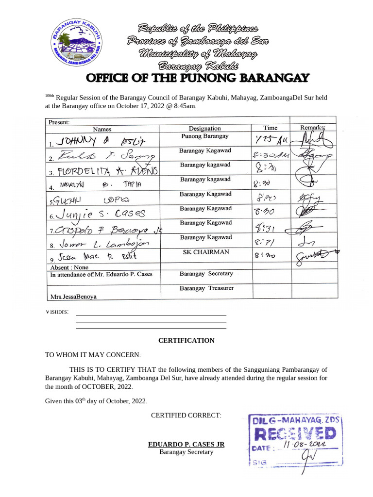 Attendance For Regular Session-New | PDF