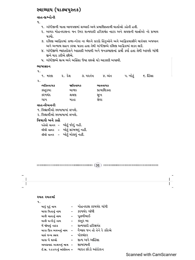 Sub-Gujarati, Ch - 9 'ગાંધીબાપુ' Exercise | PDF