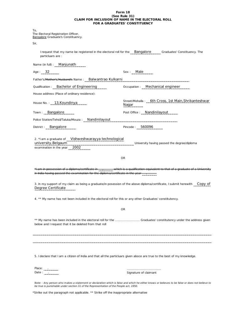Form 18: Graduate Constituency Registration | PDF
