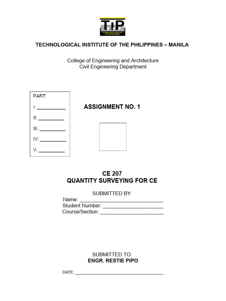 CE 207 Quantity Surveying Assignments | PDF