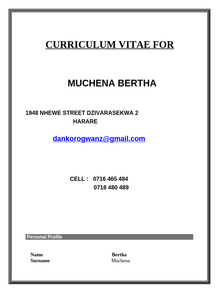 CV of Bertha Muchena - Job Seeker | PDF